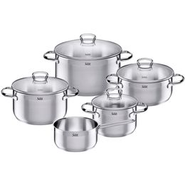 Topf-Set Silit "Toskana, teilmattiert, Induktions T&ouml;pfe Set unbeschichtet", silber (edelstahlfarben), T&ouml;pfe, mit Glasdeckel, f&uuml;r alle Herdarten geeignet, ohne Innenskalierung