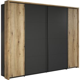 Schwebet&uuml;renschrank Inosign "Estepona", anthrazit, eiche, B:270cm H:205cm T:58cm, Schr&auml;nke, Schwebet&uuml;renschrank, Kleiderschrank in Grau/Eiche wahlweise mit Passepartout/Einlegeb&ouml;den