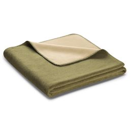 Wohndecke Biederlack "Melange", gr&uuml;n (olive, beige), B:150cm L:200cm, Baumwolle, Polyacryl, Polyester, Wohndecken, Wohndecke, mit geketteltem Zierstich