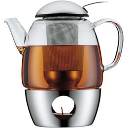 Teekanne WMF "SmarTea", silber (edelstahlfarben, transparent), H:20cm, Cromargan Edelstahl Rostfrei 18/10, Glas, Silikon, Kannen, herausnehmbarer Siebeinsatz