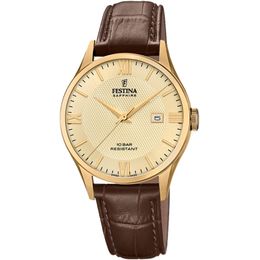 Quarzuhr Festina "Swiss Made Collection", braun (dunkelbraun), Armbanduhren, Damen, Quarzuhr, Armbanduhr, Damenuhr, Herrenuhr, Swiss Made, Lederarmband, Datum