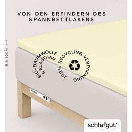 Spannbettlaken Schlafgut "PURE TOPPER Bio-Baumwolle mit Elasthan 170 g/m&sup2; f&uuml;r Topper bis 10 cm", gelb (gelb light), 1 Stk., Jersey-Elasthan, 140-160x200-220 10cm, Jersey-Elasthan, Obermaterial: 95% Baumwolle, 5% Elasthan, Bettlaken, Spannbettlaken, PREMIUM Laken f&uuml;r Matratzen bis 10 cm H&ouml;he, dehnbar, blickdicht