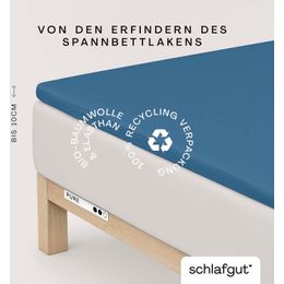 Spannbettlaken Schlafgut "PURE TOPPER Bio-Baumwolle mit Elasthan 170 g/m&sup2; f&uuml;r Topper bis 10 cm", blau (blau mid), 1 Stk., Jersey-Elasthan, 180-200x200-220 10cm, Jersey-Elasthan, Obermaterial: 95% Baumwolle, 5% Elasthan, Bettlaken, Spannbettlaken, PREMIUM Laken f&uuml;r Matratzen bis 10 cm H&ouml;he, dehnbar, blickdicht