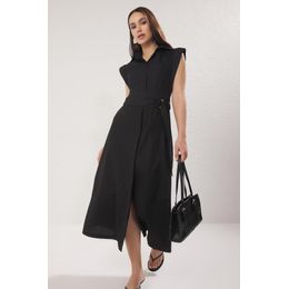 &Auml;rmelloses, gerades Damen-Midikleid f&uuml;r Freizeit und Alltag