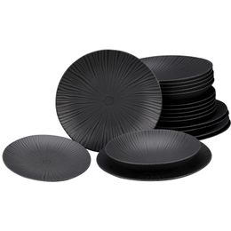 Teller-Set Creatable "Vesuvio, Teller Set 18-tlg.", schwarz, 18, Steinzeug, Geschirr-Sets, Eleganz, Vulkanoptik