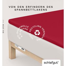 Spannbettlaken Schlafgut "PURE TOPPER Bio-Baumwolle mit Elasthan 170 g/m&sup2; f&uuml;r Topper bis 10 cm", rot (rot deep), 1 Stk., Jersey-Elasthan, 90-100x200-220 10cm, Jersey-Elasthan, Obermaterial: 95% Baumwolle, 5% Elasthan, Bettlaken, Spannbettlaken, PREMIUM Laken f&uuml;r Matratzen bis 10 cm H&ouml;he, dehnbar, blickdicht
