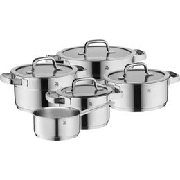 Topf-Set WMF "Compact Cuisine, Topfset Induktion mit Glasdeckel, stapelbar", grau (edelstahl), B:28,8cm H:24cm L:51cm, T&ouml;pfe, platzsparend stapelbar, w&auml;rmereduzierende Hohlgriffe, Innenskalierung