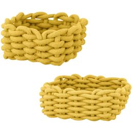 Sch&ouml;ner Wohnen Kollektion Aufbewahrungskorb "&raquo;Melara&laquo;", gelb (senfgelb), B:21,5cm H:7,5cm T:21,5cm, Baumwolle, Metall, Polyester, SCH&Ouml;NER WOHNEN-KOLLEKTION, Aufbewahrungsboxen, Badk&ouml;rbe aus Cotton Rope zur Aufbewahrung von Badutensilien, 2 Gr&ouml;&szlig;en