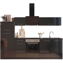 K&uuml;che respekta "Amanda", schwarz (k&uuml;che: schwarz, front: schwarz, korpus: eiche grau nachbildung, arbeitsplatte: eiche grau nachbildung), B:270cm H:200cm T:60cm, Komplettk&uuml;chen-Sets, Breite 270 cm, mit Soft-Close, exklusiver Konfiguration f&uuml;r OTTO