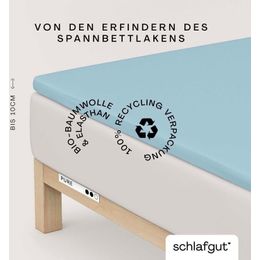 Spannbettlaken Schlafgut "PURE TOPPER Bio-Baumwolle mit Elasthan 170 g/m&sup2; f&uuml;r Topper bis 10 cm", blau (blau light), 1 Stk., Jersey-Elasthan, 120-130x200-220 10cm, Jersey-Elasthan, Obermaterial: 95% Baumwolle, 5% Elasthan, Bettlaken, Spannbettlaken, PREMIUM Laken f&uuml;r Matratzen bis 10 cm H&ouml;he, dehnbar, blickdicht