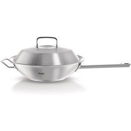 Wok Fissler "ORIGINAL-PROFI COLLECTION Wok mit Deckel", silber (silberfarben), &Oslash;:30cm, Pfannen, Wok, mit breitem Sch&uuml;ttrand, Kaltmetallgriffen. Made in Germany