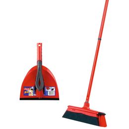 Kehrgarnitur Vileda "DuActiva Besen", rot (rot, schwarz), Kunststoff, Reinigungsb&uuml;rsten, Kehrgarnitur, mit 2in1 Kehrset