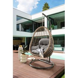 H&auml;ngesessel Destiny "COCO SUNRISE", grau (grau, meliert), B:95cm H:195cm T:65cm, Obermaterial: 100% Polyester. F&uuml;llung: 50% Polyester, 50% Polyurethan, Sessel, H&auml;ngesessel, Stahl, Polyrattan, mit Gestell, inkl. Auflagen