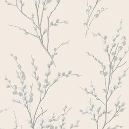 Vliestapete Laura Ashley "Pussy Willow", wei&szlig; (sanftes wei&szlig;), B:0,52m L:10m, Vlies, Tapeten, FSC zertifiziert, mit lebhaftem Druck, 10 Meter L&auml;nge