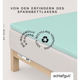 Spannbettlaken Schlafgut "PURE TOPPER Bio-Baumwolle mit Elasthan 170 g/m&sup2; f&uuml;r Topper bis 10 cm", blau (petrol light), 1 Stk., Jersey-Elasthan, 90-100x200-220 10cm, Jersey-Elasthan, Obermaterial: 95% Baumwolle, 5% Elasthan, Bettlaken, Spannbettlaken, PREMIUM Laken f&uuml;r Matratzen bis 10 cm H&ouml;he, dehnbar, blickdicht