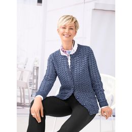Ajourstrickjacke Classic Basics, Damen, Gr. 42, blau (dunkelblau, meliert), 100% Polyacryl, unifarben, Strickjacken Ajourstrickjacke