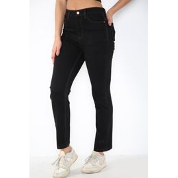 Ladies Magic Shaping High Waisted Straight Leg Jeans in Schwarz