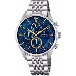 Chronograph Festina "Timeless Chronograph", blau (silberfarben, blau), Armbanduhren, Herren, Chronograph, Armbanduhr, Quarzuhr, Herrenuhr, Stoppfunktion, Edelstahlarmband