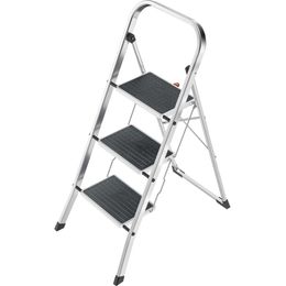 Trittleiter Hailo "K70 StandardLine", grau (aluminiumfarben, schwarz), B:48cm H:106cm L:6cm, Aluminium, Gummi, Stahl, Leitern, zusammenklappbar