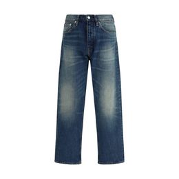Sonnenblumenblaue Baumwoll-Jeans im entspannten Schnitt