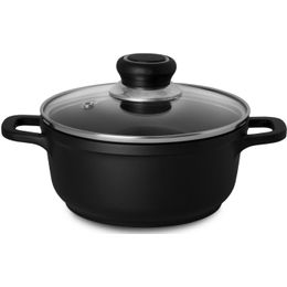 Kr&uuml;ger Fleischtopf KR&Uuml;GER "Aluguss Fleischtopf mit Glasdeckel DELTA", schwarz, H:9cm &Oslash;:16cm, T&ouml;pfe, Fleischtopf, f&uuml;r Induktions-Kochfelder geeignet