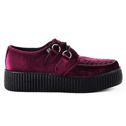 T.U.K. TUK Viva High Creeper Burgunderrote Samt-Plateau-Schn&uuml;rschuhe im Gothic-Stil - AV6802