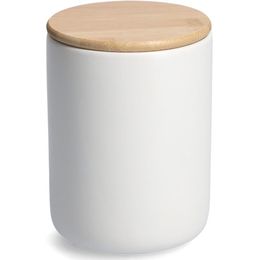 Vorratsdose zeller PRESENT, wei&szlig; (wei&szlig;, natur), H:16,3cm &Oslash;:12cm, Bambus, Steinzeug, Lebensmittelaufbewahrungsbeh&auml;lter, Vorratsdose, mit Bambusdeckel