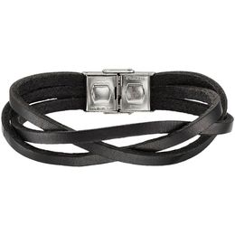 Lederarmband Bruno Banani "Schmuck", schwarz (edelstahlfarben, schwarz), Armb&auml;nder, Damen, 21cm, Edelstahl Leder, Edelstahl, Leder, Lederarmband