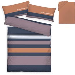 Bettw&auml;sche Tom Tailor HOME "Carl in Gr. 135x200 oder 155x220 cm", blau (navy, mauve), B/L: 135cm x 200cm, 1 Stk., 1 Stk., Renforc&eacute;, B/L: 80cm x 40cm, 3 Stk., Renforc&eacute;, Obermaterial: 100% Baumwolle, Bettw&auml;sche, Bettw&auml;sche, mit GRATIS-Zugabe: Spannbettlaken, 100% Baumwolle, mit Rei&szlig;verschluss