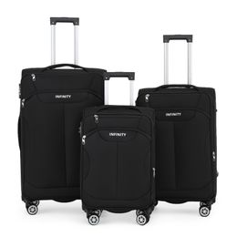 Schwarzer Weichschalenkoffer mit 8 Rollen, Gep&auml;ckset, Reisegep&auml;ck, TSA, leichtes Handgep&auml;ck, Kabinentasche