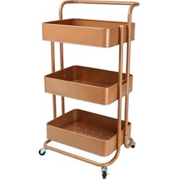 K&uuml;chenwagen ECHTWERK, braun (kupferfarben), B:32cm H:86cm T:32cm &Oslash;:42cm, Eisen, Rollwagen, K&uuml;chenwagen, Servierwagen aus Eisen, mit 3 Ebenen und Schiebegriff, 43 x 32 x 86 cm