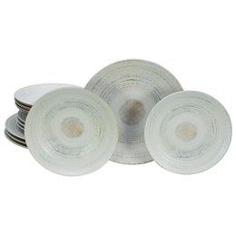 Teller-Set Creatable "Neapel, Service 12-tlg.", sanftes wei&szlig;, 12, Steinzeug, Geschirr-Sets, Teller Set, Edles Tellerset, Vulkanoptik