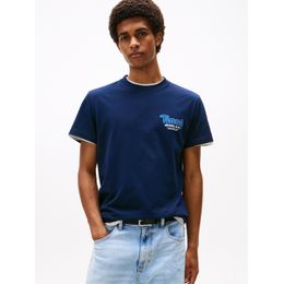 T-Shirt Tommy Jeans "FONT PLAY TEE", Herren, Gr. XXL, schwarz night navy, Single Jersey, Obermaterial: 100% Baumwolle, unifarben, slim fit normal, Rundhals, eingesetzt abgesteppte Kante, Shirts T-Shirt, Slim fit mit Rundhalsausschnitt