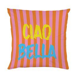 Dekokissen queence "Ciao Bella gestreift", rosa (schriftzug bedruckt gestreift), B:40cm L:40cm, Polyester, Dekokissen_Sitzkissen_Kissenh&uuml;llen, Beidseitig bedruckte Kissenh&uuml;lle, Kissen 40x40cm, inkl. Rei&szlig;verschluss
