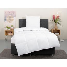 Daunenbettdecke + Kopfkissen OTTO HOME "Cyra Set, Bettdecke 135x200 & 155x220 cm mit Kissen 80x80 cm", wei&szlig;, B/L: 155cm x 220cm Anzahl Teile 1, B/L: 40cm x 80cm Anzahl Teile 1, Bezug: Baumwolle F&uuml;llung: Entendaune/-feder, warm, Bettdecken Bezug: 100% Baumwolle. Kopfkissen Bezug: 100% Baumwolle. Bettdecken F&uuml;llung: 70% Entendaune, 30% Entenfeder. Kopfkissen F&uuml;llung: 90% Entenfeder, 10% Entendaune, 