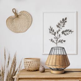 Paco Home Tischleuchte "PUNTO", schwarz, &Oslash; 21cm H: 22cm, Leuchten, Rattan LED K&auml;fig Lampe Boho Style Nacht Rustikal Holz E27, Tischleuchte