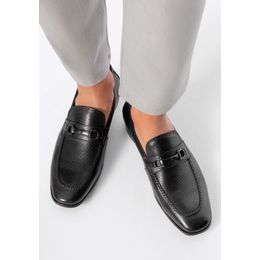 Wittchen Herren-Lederslipper mit Schnalle am Riemen, schwarzes Naturleder