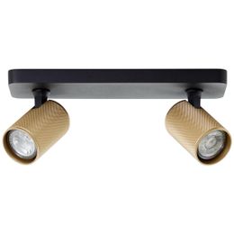 Brilliant Deckenstrahler "Marty", schwarz (sand schwarz, matt goldfarben), 2, H: 12cm, 1 Stk., Leuchten, Spotbalken schwenkbar, 12x31x9cm, GU10, 345lm, schwarz/matt gold, Deckenstrahler