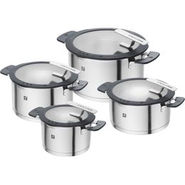Topf-Set Zwilling "Simplify", silber (silberfarben), T&ouml;pfe, 18/10 Edelstahl, integriertes Sieb im Deckel, Induktion, 4-tlg.