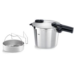 Schnellkochtopf Fissler "Vitaquick Premium Edelstahl Dampfkochtopf mit D&auml;mpfeinsatz", silberfarben, H:18cm L:39,5cm &Oslash;:22cm, T&ouml;pfe, Schnellkochtopf, Made in Germany, mit gelochtem Einsatz
