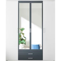 Kleiderschrank Schlafkontor "Hanau", wei&szlig; (wei&szlig;, graphit), B:159,2cm H:196cm T:53,5cm, Melamin, Schr&auml;nke, Kleiderschrank