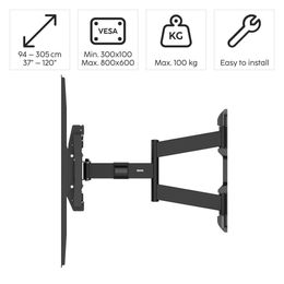 Hama TV-Wandhalterung "schwenkbar, vollbeweglich, 94-304,8cm(37"-120" ), 43", 50",55",65",75", schwarz, B:91cm H:38cm T:9,5cm, Ger&auml;tehalterungen