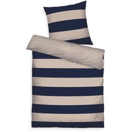 Bettw&auml;sche Tom Tailor HOME "BOLD STRIPES in Gr. 135x200cm, 155x220cm oder 200x220cm", blau (schwarz navy, sunny sand), B/L: 135cm x 200cm, 1 Stk., 1 Stk., Renforc&eacute;, B/L: 80cm x 80cm, 2 Stk., Renforc&eacute;, Obermaterial: 100% Baumwolle, Bettw&auml;sche, Bettw&auml;sche, new bedroom, mit farbigem Markenrei&szlig;verschluss