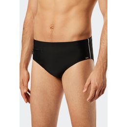Badeslip Schiesser "Nautical Casual", Herren, Gr. 7, N-Gr, schwarz (000, schwarz), Baumwolle, unifarben mit Farbeinsatz, Badehosen, mit extra flacher Rei&szlig;verschlusstasche