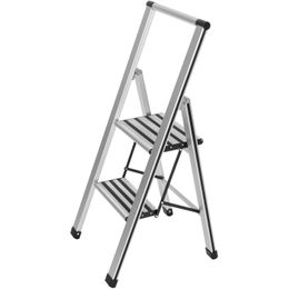Trittleiter Wenko "Modell Alu-Design", silber (silberfarben, schwarz), B:44cm H:101cm L:5,5cm, Aluminium, Kunststoff, Leitern, Klapptritt Leiter, rutschsichere XXL-Stufen, klappbar, bis 150 kg