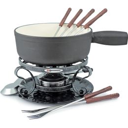 Fondue SWISSMAR "Lugano", schwarz, B:23cm H:18cm T:30cm, Fondues, Gusseisen, 9-teilig, inkl. 6 Fonduegabeln