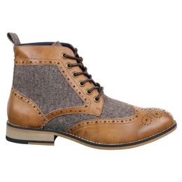 Klassische Herren-Tweed-Oxford-Stiefeletten aus hellbraunem Leder
