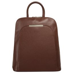 Cityrucksack CLUTY, Damen, Gr. B/H/T: 32cm x 28cm x 12cm, onesize, braun, Leder, Rindsleder, Strukturmuster, Rucks&auml;cke Cityrucksack, echt Leder, Made in Italy