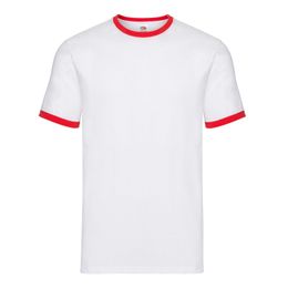Fruit of the Loom - T-Shirt Ringer-Stil f&uuml;r Herren/Damen Unisex (Wei&szlig;/Rot)