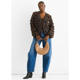 Schokoladenfarbener hohlstrukturierter Chunky-Strick-Cardigan